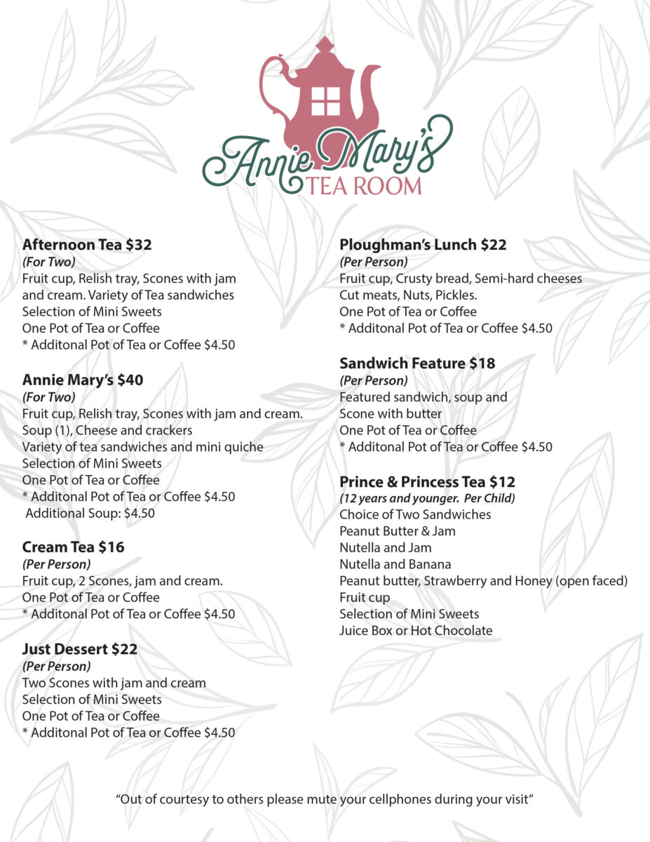 Menu | Annie Mary's Tea Room